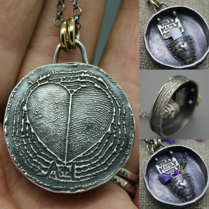 Reversible Sterling Fingerprint Necklace With Secret Compartment Ashley Lozano Jewelry