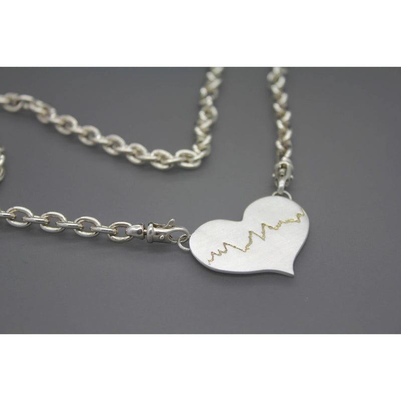 Silver And Gold Heartbeat Pulsebar Necklace With Your Baby s EKG Ashley Lozano Jewelry