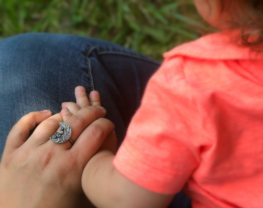 Birthstone Moon Ring In Sterling Silver Family Birthstone Ring For Mom ...